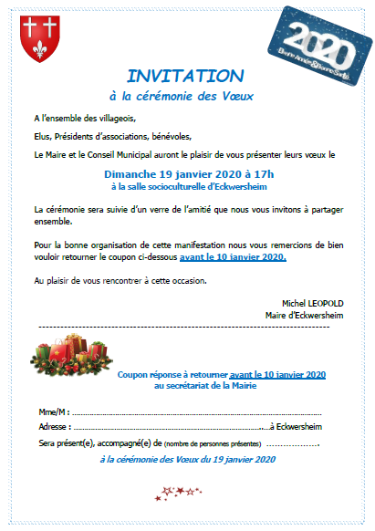 Nouvelle - Invitation à la cérémonie des vœux du Maire - Dimanche 19 ... Nouvelle - Invitation à la cérémonie des vœux du Maire - Dimanche 19 ...